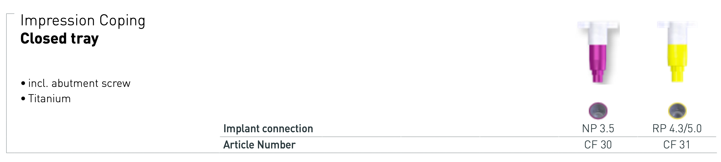 Impression coping Closed tray - NobelReplace Conical® CF - Abutment Direct
