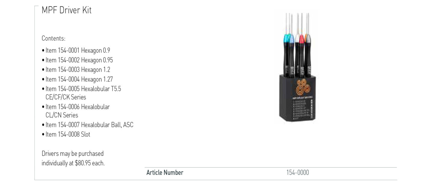 MPF Driver Kit – Implant instrument – Abutment Direct