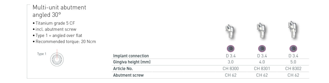 Multi-unit abutment angled 30 - BIOMET 3i Certain CH - Abutment Direct