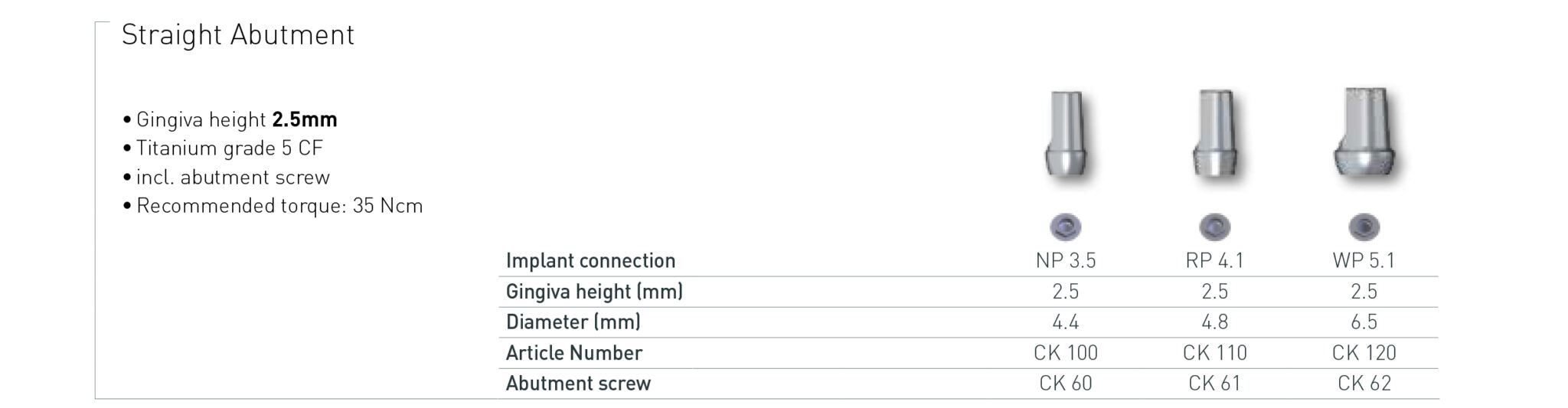Straight Abutment - Nobel Biocare Branemark CK - Abutment Direct