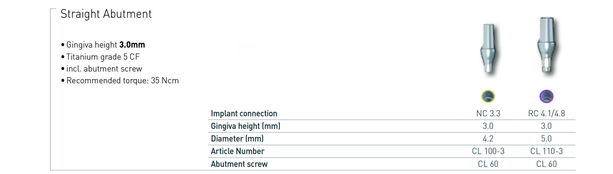 Straight Abutment - Straumann Bone Level CL - Abutment Direct