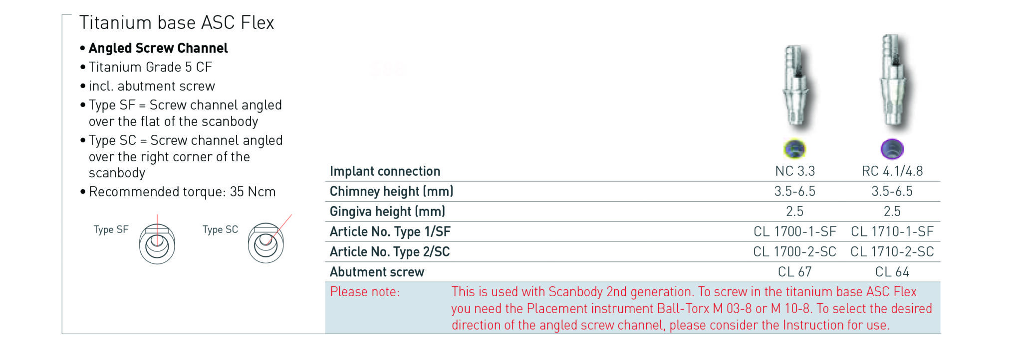 Titanium base ASC Flex Long G/H 2.5 - Straumann Bone Level CL ...
