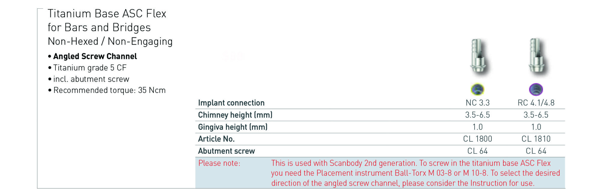 Titanium Base ASC Flex Non-hex – Straumann Bone Level CL – Abutment Direct